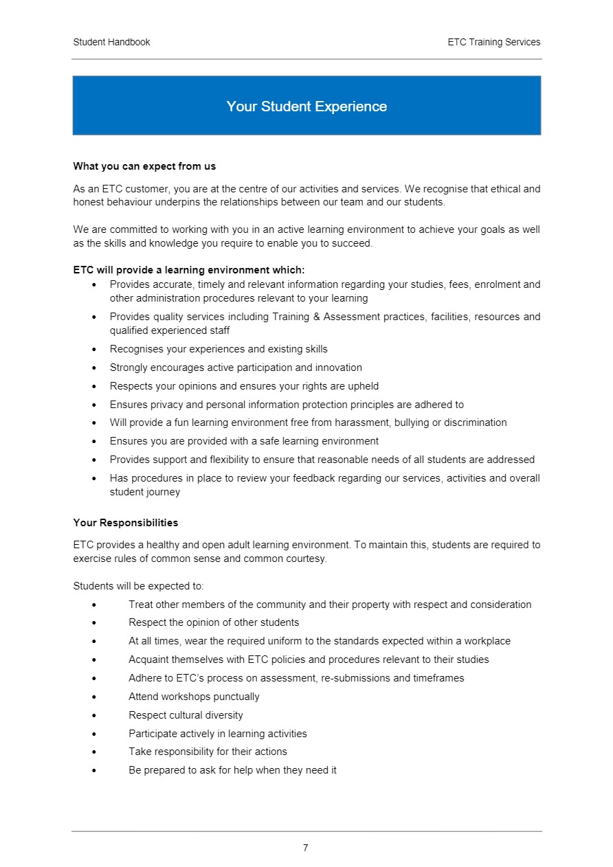 Student Handbook | ETC Employment & Training